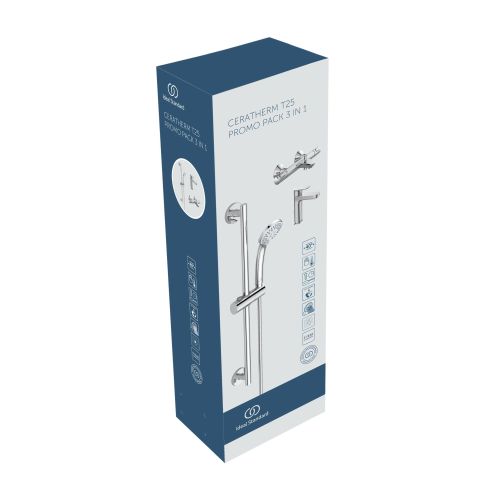 Комплект смесител термостатен за вана/душ + умивалник + окачване ...